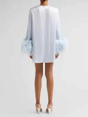 Lapointe Satin Feather-cuff Shift Mini Dress