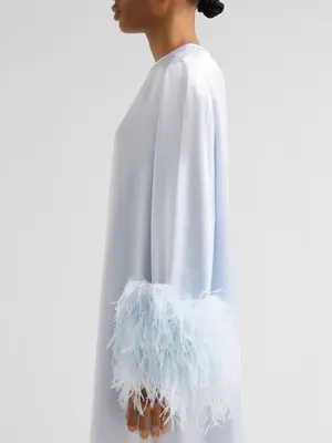 Lapointe Satin Feather-cuff Shift Mini Dress