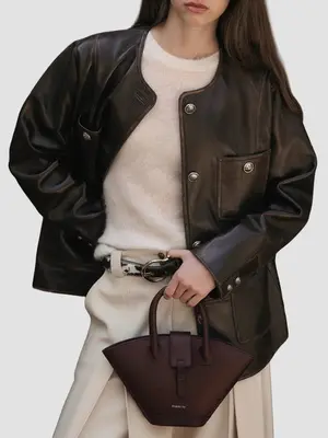 PARIS/64 Lumière Mini Leather Top Handle Bag - Brown