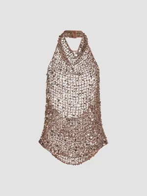 Lapointe Sequined Net Mesh Halter Top - Cinder