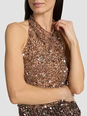 Lapointe Sequined Net Mesh Halter Top