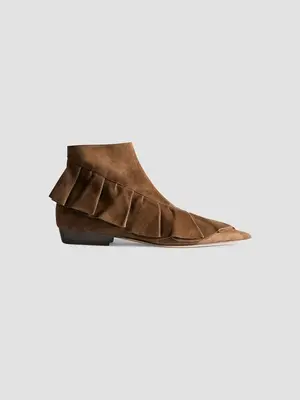 JW Anderson 25mm Ruffled Suede Ankle Boots - Brown