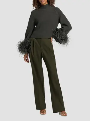 Lapointe Feather-cuff Mock Turtleneck Wool Sweater
