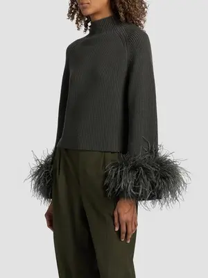 Lapointe Feather-cuff Mock Turtleneck Wool Sweater