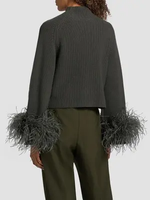 Lapointe Feather-cuff Mock Turtleneck Wool Sweater