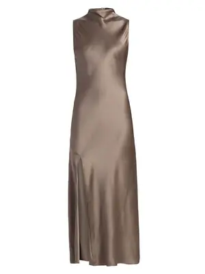Lapointe Mock Turtleneck Satin A-line Maxi Dress - Cinder