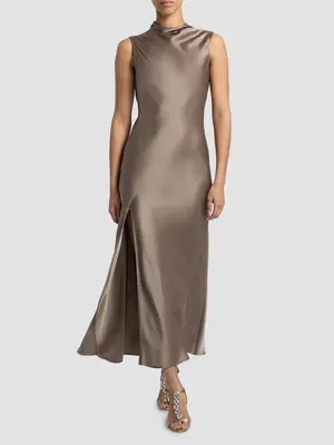 Lapointe Mock Turtleneck Satin A-line Maxi Dress