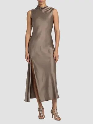 Lapointe Mock Turtleneck Satin A-line Maxi Dress