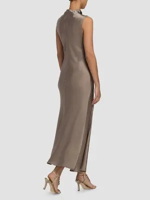 Lapointe Mock Turtleneck Satin A-line Maxi Dress