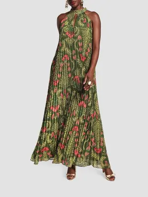 FRANCES VALENTINE Printed Accordian-pleated Maxi Dress
