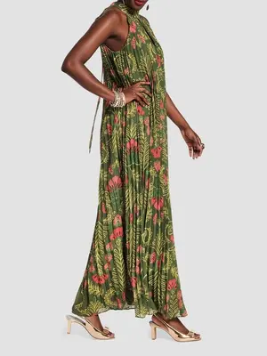 FRANCES VALENTINE Printed Accordian-pleated Maxi Dress