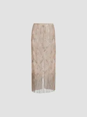 Lapointe Geometric Crystal Fringe Skirt - Silver