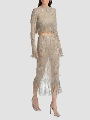 Lapointe Geometric Crystal Fringe Skirt