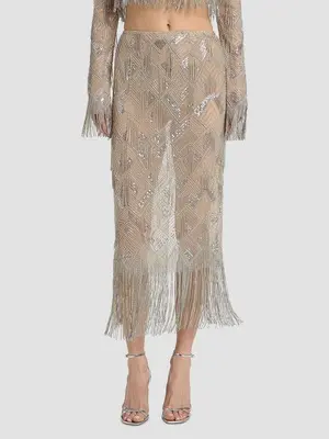 Lapointe Geometric Crystal Fringe Skirt