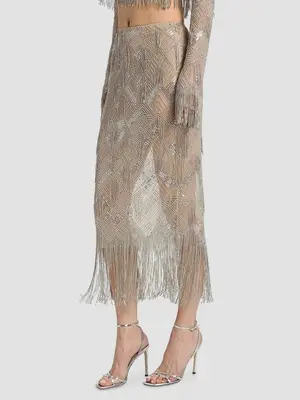 Lapointe Geometric Crystal Fringe Skirt