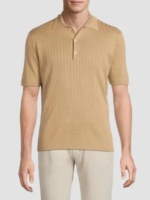 Canali Grid Silk-cotton Polo Shirt - Light Brown