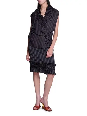 Dries Van Noten Clematis Ruffled Striped Satin Wrap Shirt