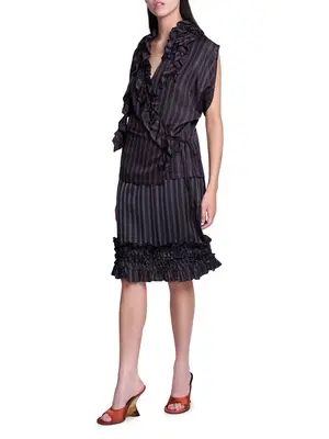 Dries Van Noten Clematis Ruffled Striped Satin Wrap Shirt