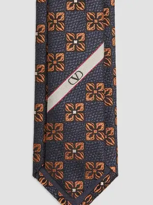 Valentino Garavani Valentie Silk And Jacquard Tie With Design - Blue Hazelnut