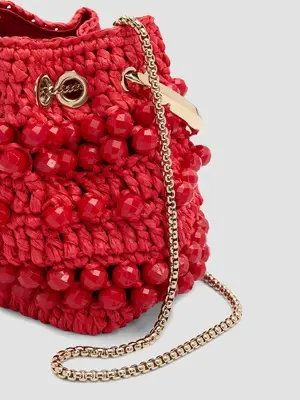 JIMMY CHOO Riviera Capsule Bon Bon Beaded Raffia Top Handle Bag