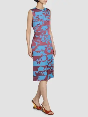 Dries Van Noten Delavina Abstract Satin Sleeveless Midi-dress