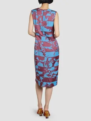 Dries Van Noten Delavina Abstract Satin Sleeveless Midi-dress
