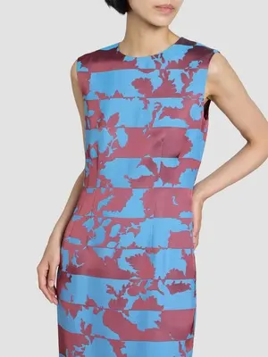 Dries Van Noten Delavina Abstract Satin Sleeveless Midi-dress