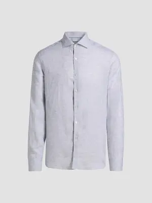 Canali Linen Button-front Shirt - Light Grey