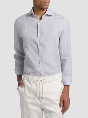 Canali Linen Button-front Shirt - Light Grey