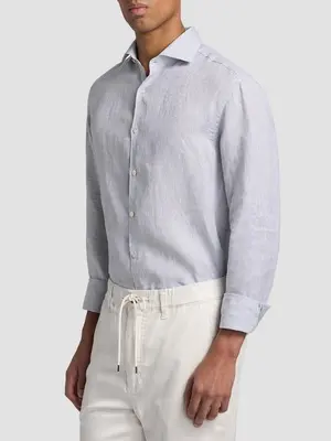 Canali Linen Button-front Shirt - Light Grey