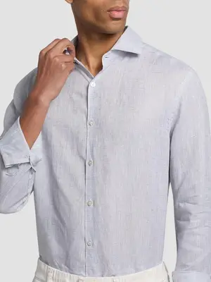 Canali Linen Button-front Shirt - Light Grey