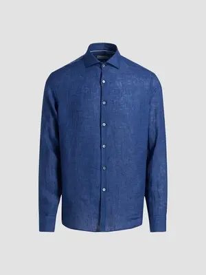 Canali Linen Button-front Shirt - Navy