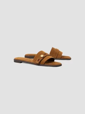 Tory Burch Romy Suede Flat Sandals - Caramel