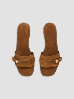 Tory Burch Romy Suede Flat Sandals - Caramel