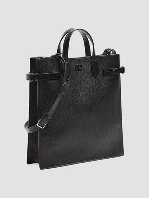 Valentino Garavani Antibes Medium Shopping Bag In Grained Leather - Black