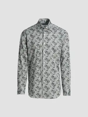 Kiton Leaf Print Stretch-cotton Shirt - Black