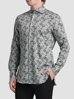 Kiton Leaf Print Stretch-cotton Shirt