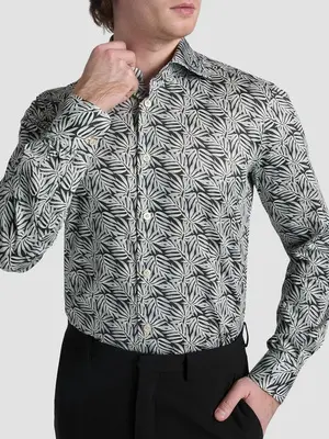 Kiton Leaf Print Stretch-cotton Shirt