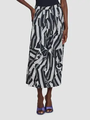 Dries Van Noten Soni Pleated Abstract Cotton A-line Midi-skirt