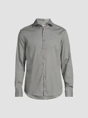 Canali Solid Herringbone Woven Cotton Shirt - Grey