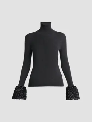 Alexander McQueen Wool Rib-knit Scalloped-cuff Top - Grey