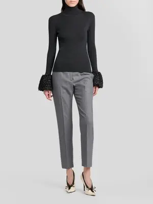 Alexander McQueen Wool Rib-knit Scalloped-cuff Top