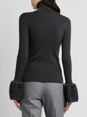 Alexander McQueen Wool Rib-knit Scalloped-cuff Top