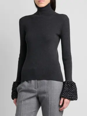 Alexander McQueen Wool Rib-knit Scalloped-cuff Top