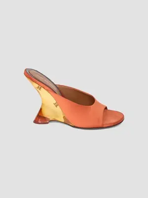Dries Van Noten 100mm Satin Wedge Mules - Rust