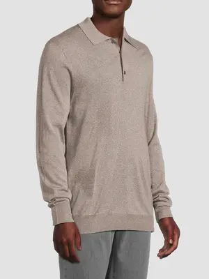 Canali Heathered Merino Wool Modern-fit Polo Shirt - Light Tan