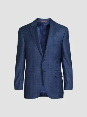 Canali Micro-plaid Wool Business Sport Coat - Blue