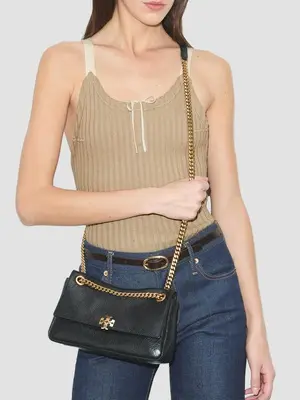 Tory Burch Charlie Quilted Leather Small Shoulder Bag - Black