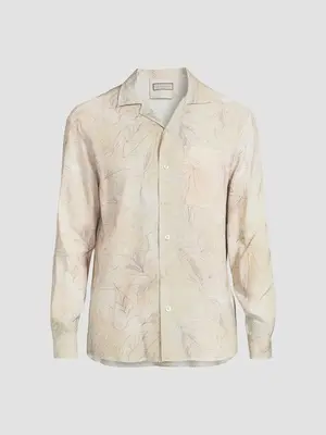 Canali Leaf-print Button-front Shirt - Tan