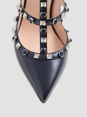 Valentino Garavani Rockstud Pumps 100mm In Laminated Nappa With Cabochon - Navy